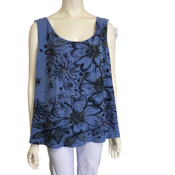 Avenue | Tops | Avenue Blue Black Floral Rhinestone Cotton Waffle Weave ...